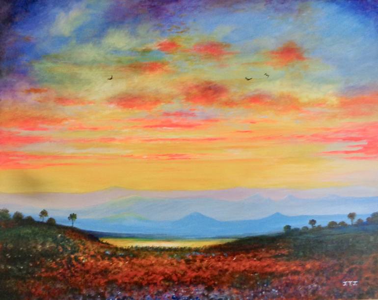Sunset In Hills Drawings