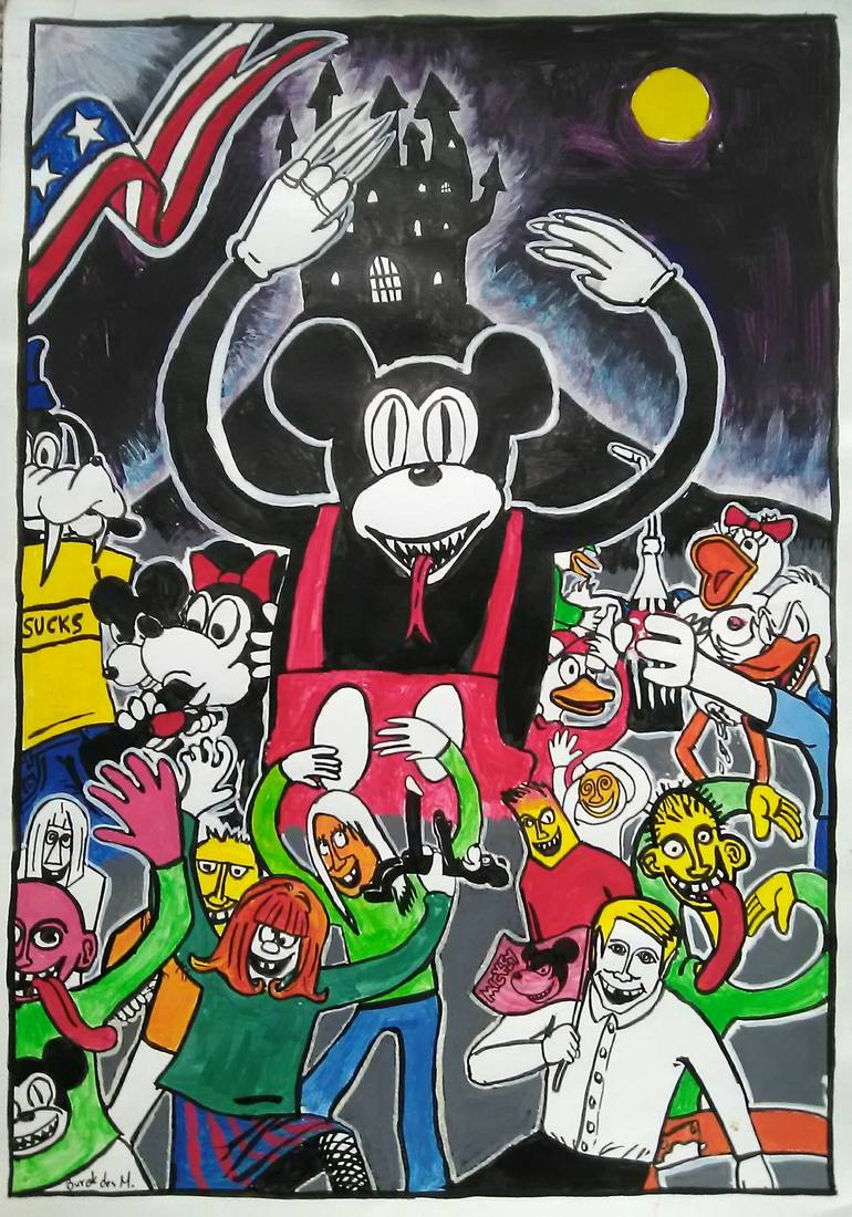 Mickey Mouse and his addict suckers Drawing by Goran Vasic | Saatchi Art