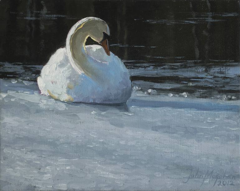 Huron River Swan Painting by John Megahan | Saatchi Art