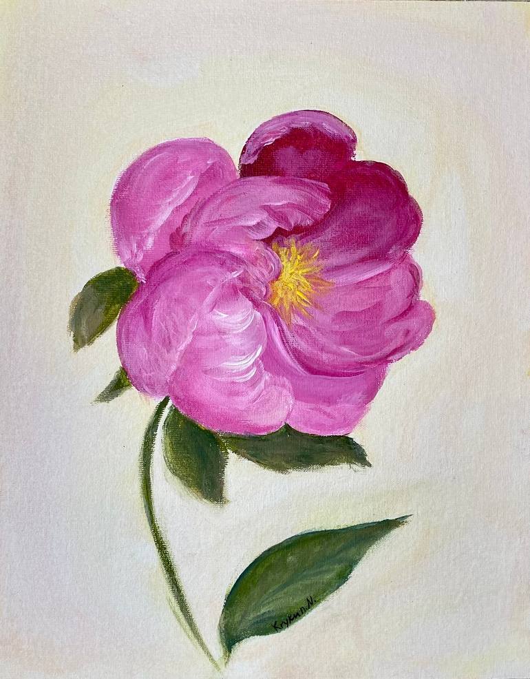 Peony, pink flower Painting by Nataliia Krykun | Saatchi Art