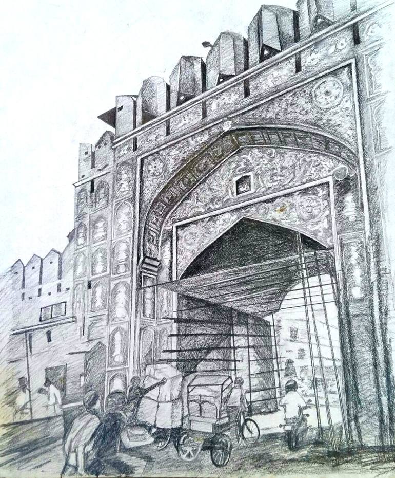 Ajmeri gate Jaipur Drawing by Laishram Surjit | Saatchi Art