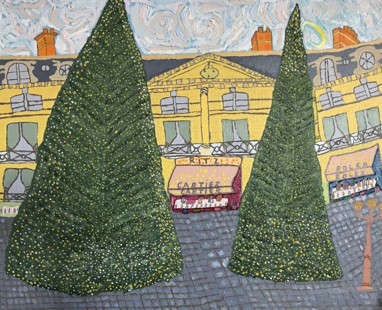 Christmas in Paris Painting by Iulian Atomei | Saatchi Art