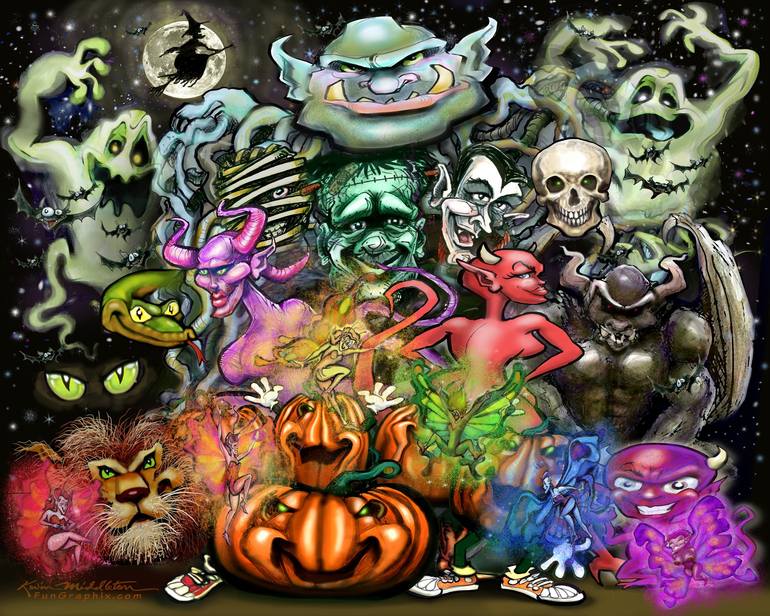 Halloween Monsters Painting by Jon Kevin Middleton | Saatchi Art