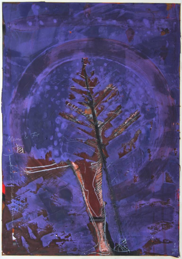 MAN AND FIR, 1989 (work # 410) Painting by Emil Agayev | Saatchi Art