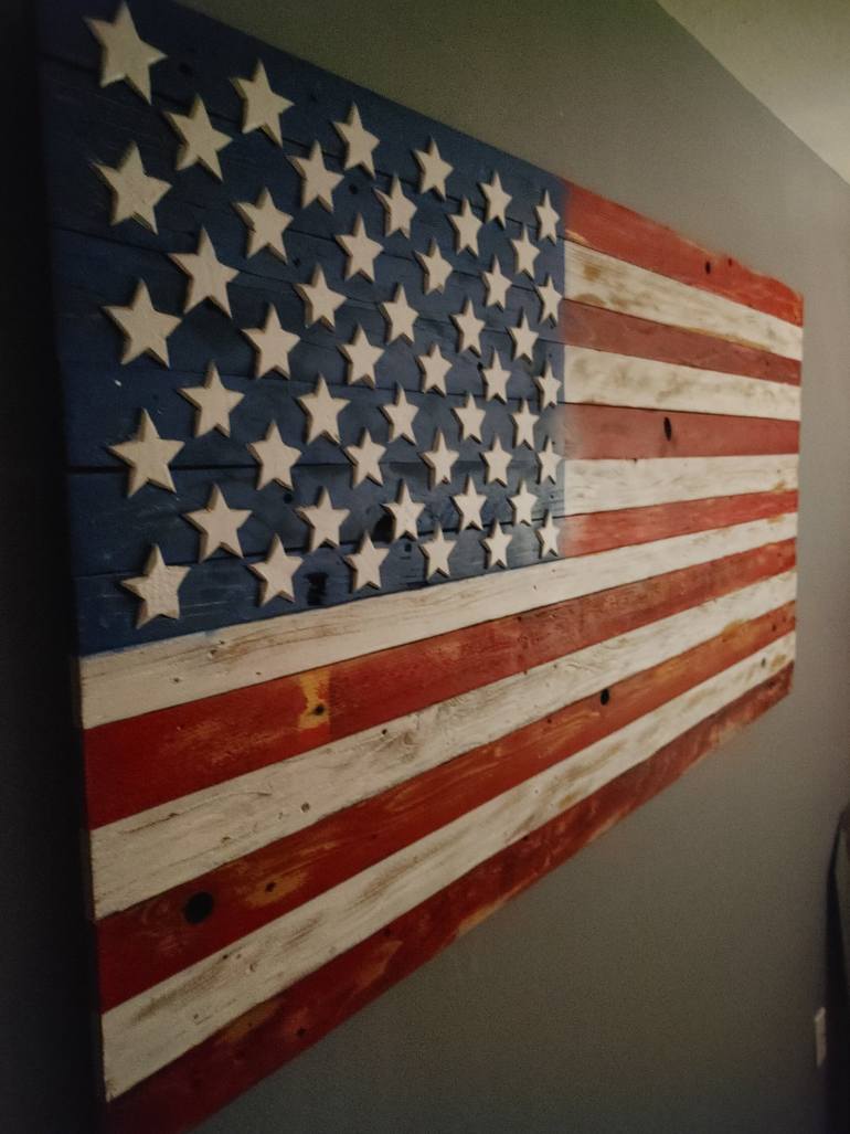 Reclaimed wood USA flag Sculpture by JEFFREY MCCLENAHAN | Saatchi Art