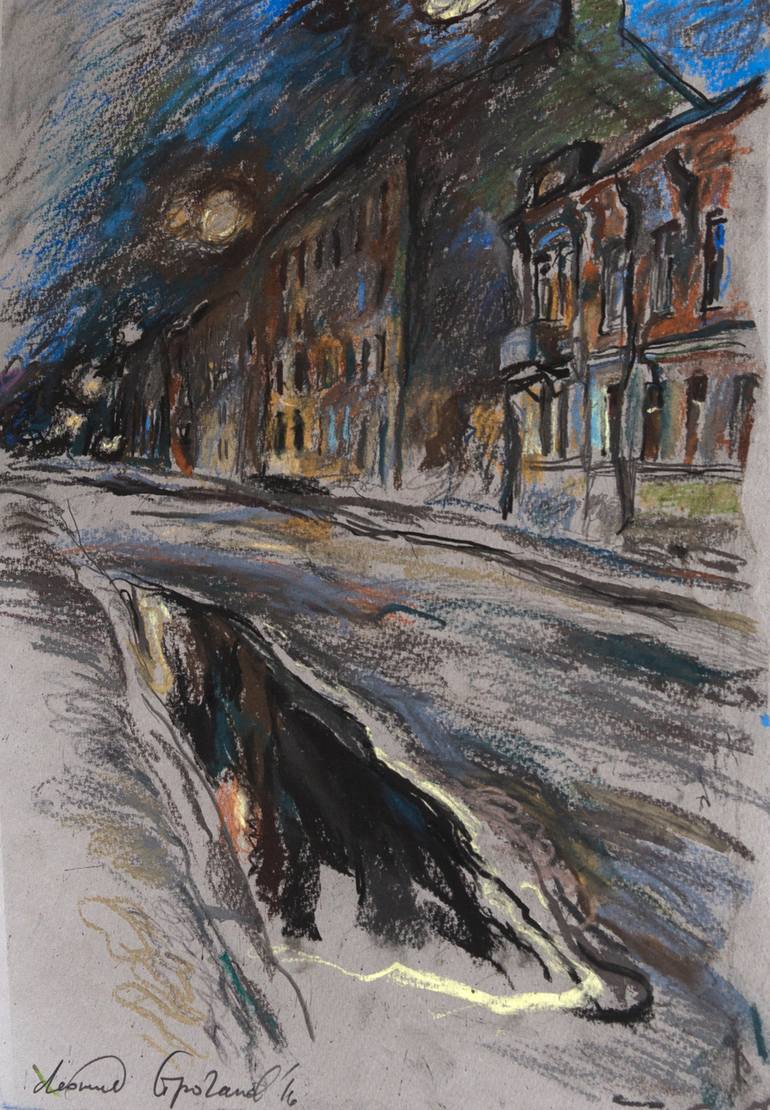 Night Street Drawing by Leonid Stroganov | Saatchi Art
