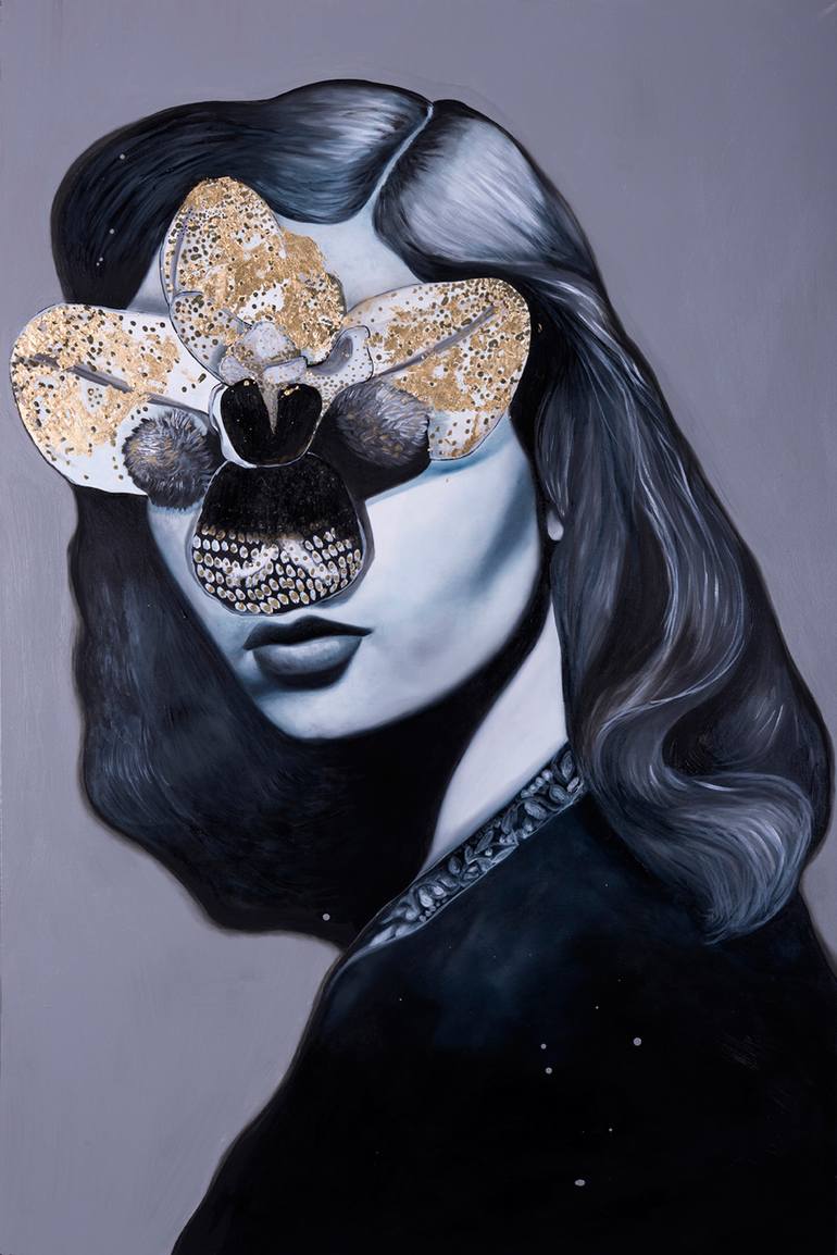 Antiportrait with golden leaf Painting by Federica Poletti | Saatchi Art