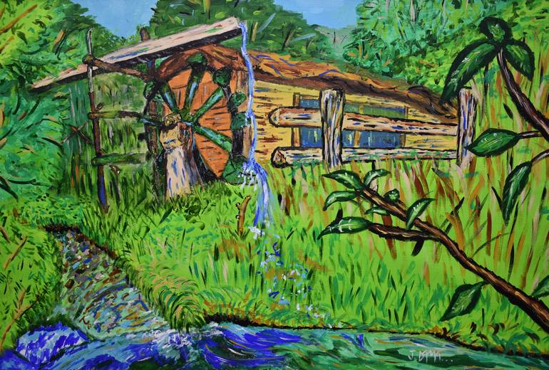 Old Fashioned Water wheel Painting by Jeffrey Damasiewicz | Saatchi Art
