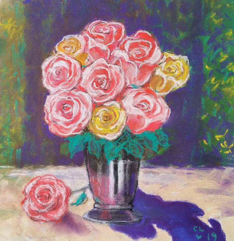 Roses Pastel Drawing by Victor Costachescu | Saatchi Art