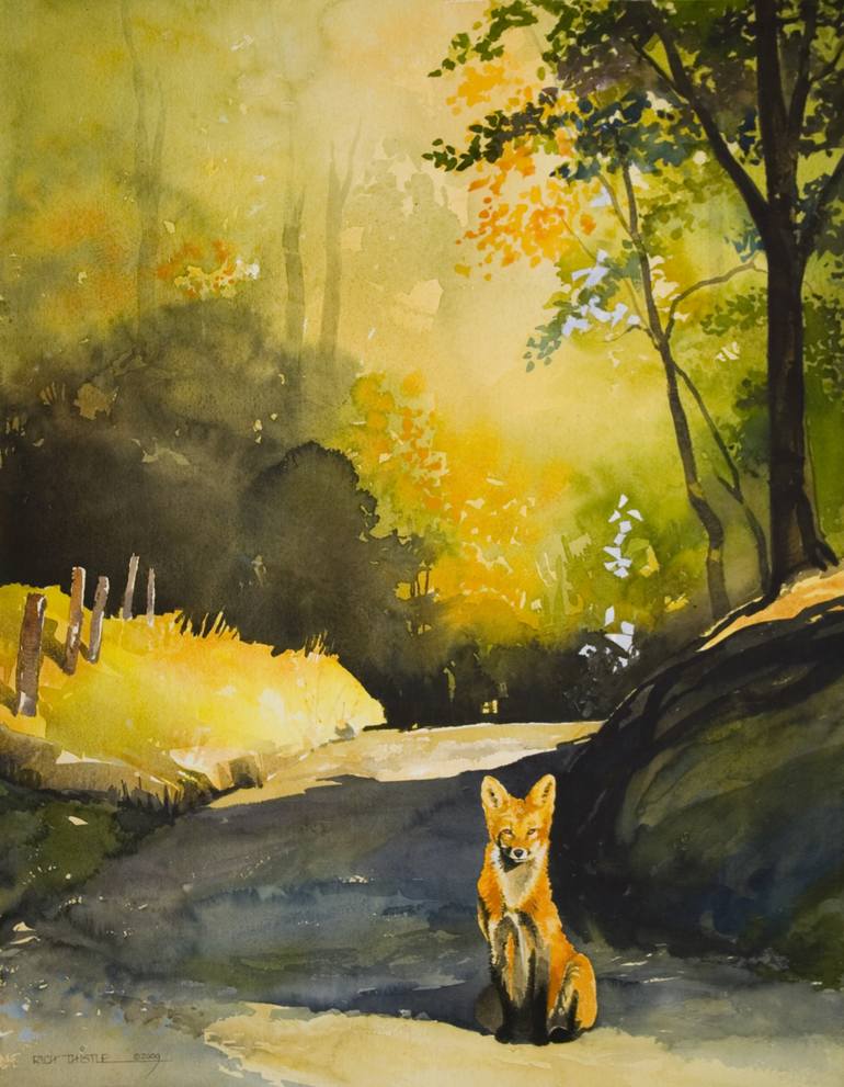Red Fox At Dawn Painting by Rich Thistle | Saatchi Art
