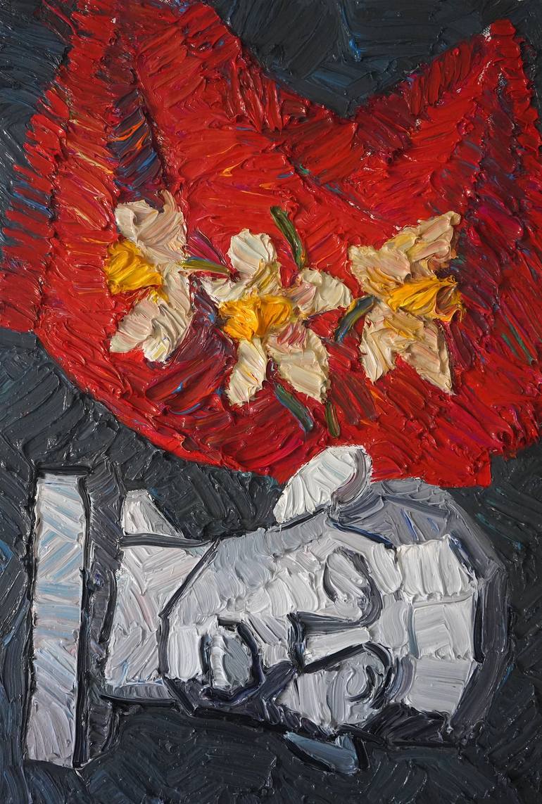 Still life with plaster head and flowers Painting by Prisac Nicolae ...