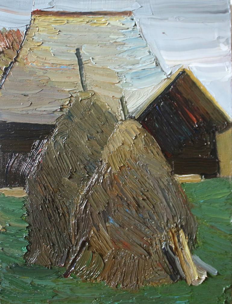 two haystacks Painting by Prisac Nicolae | Saatchi Art