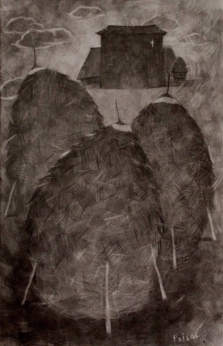 Composition with haystacks Drawing by Prisac Nicolae | Saatchi Art