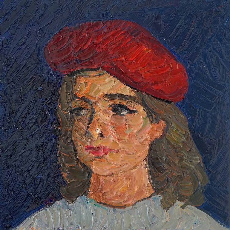 Little girl with red beret Painting by Prisac Nicolae | Saatchi Art