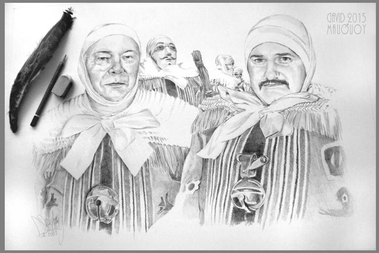 Grand-père et petit-fils en gille de carnaval Drawing by David Mauquoy ...
