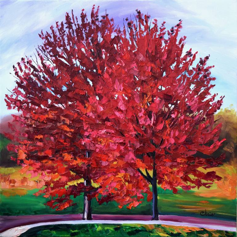 Red Maple Duet Painting by Christina Plichta | Saatchi Art