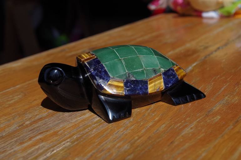 Turtle fine stone carved Blake obsidian jade 4.72 Sculpture by Ollin ...
