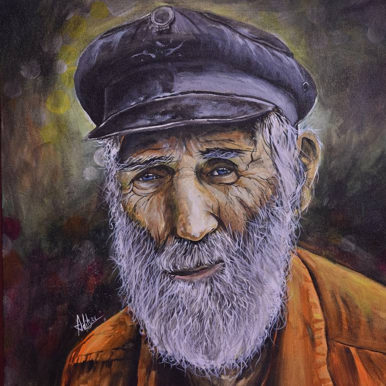 Old man painting Painting by Aditya Chandran | Saatchi Art