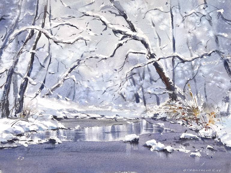 Winter’s Gentle Lace Painting by Eugenia Gorbacheva | Saatchi Art
