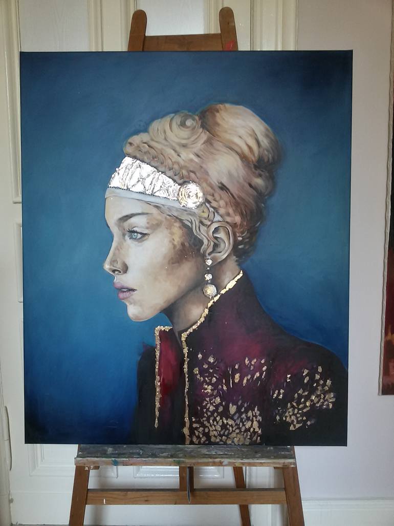 beautiful women with silver ribbon Painting by Isa Losso | Saatchi Art