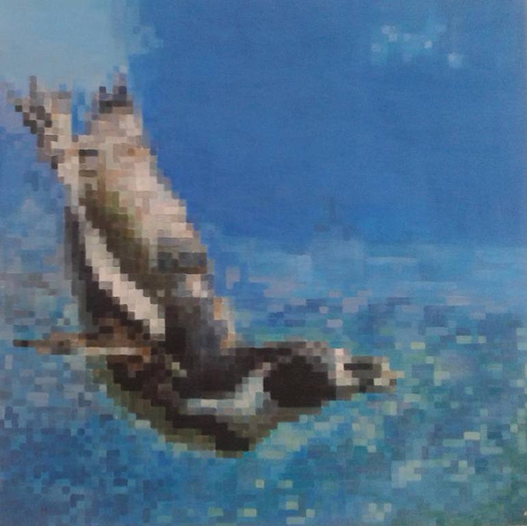 Save the Cape Penguins Blue Painting by Regina Zimmermann | Saatchi Art