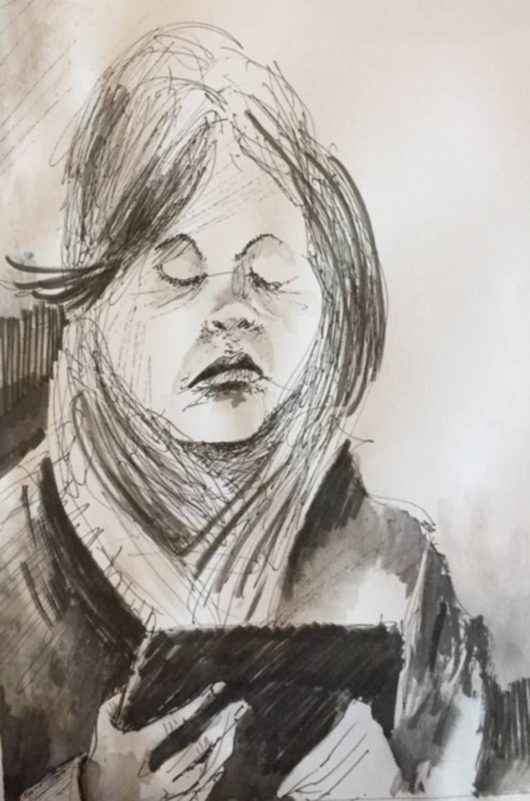 Reading Karen Drawing by Mike Ciemny | Saatchi Art