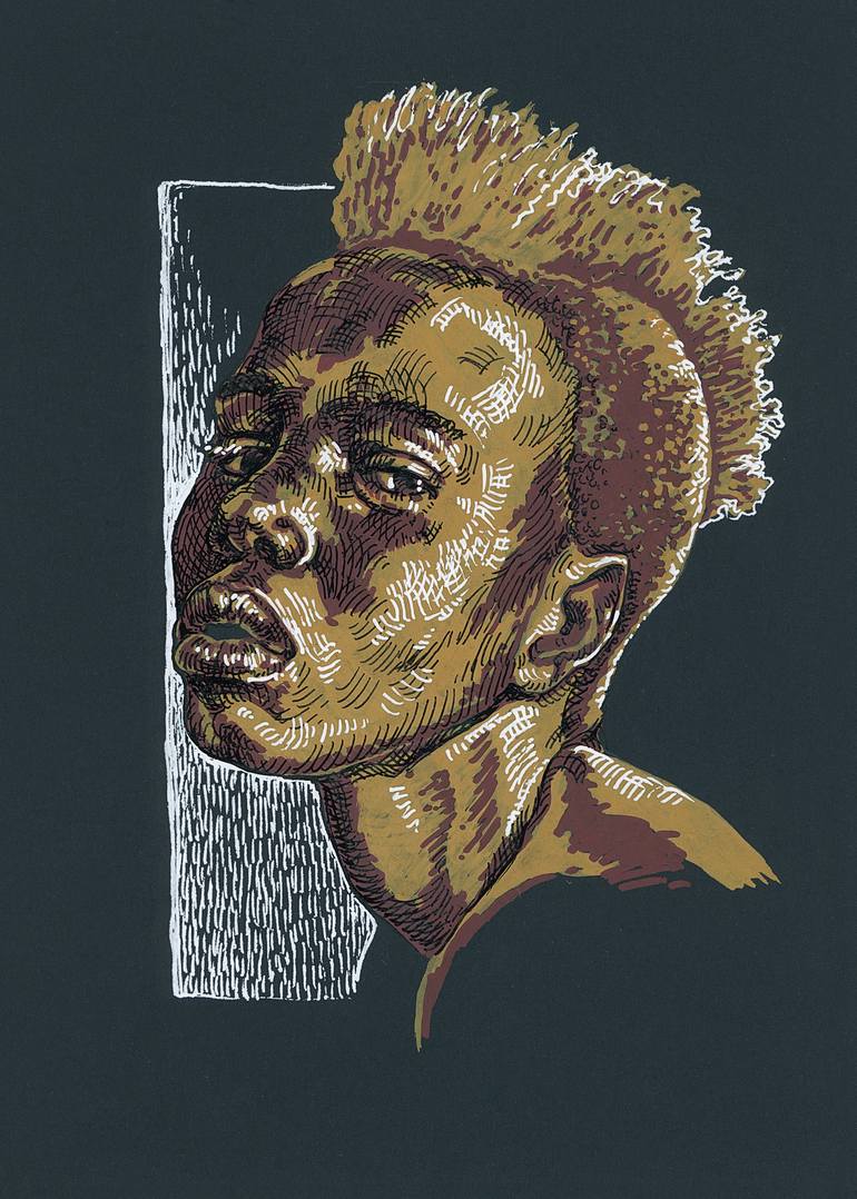 Black and gold portrait Drawing by Katarzyna Gagol | Saatchi Art