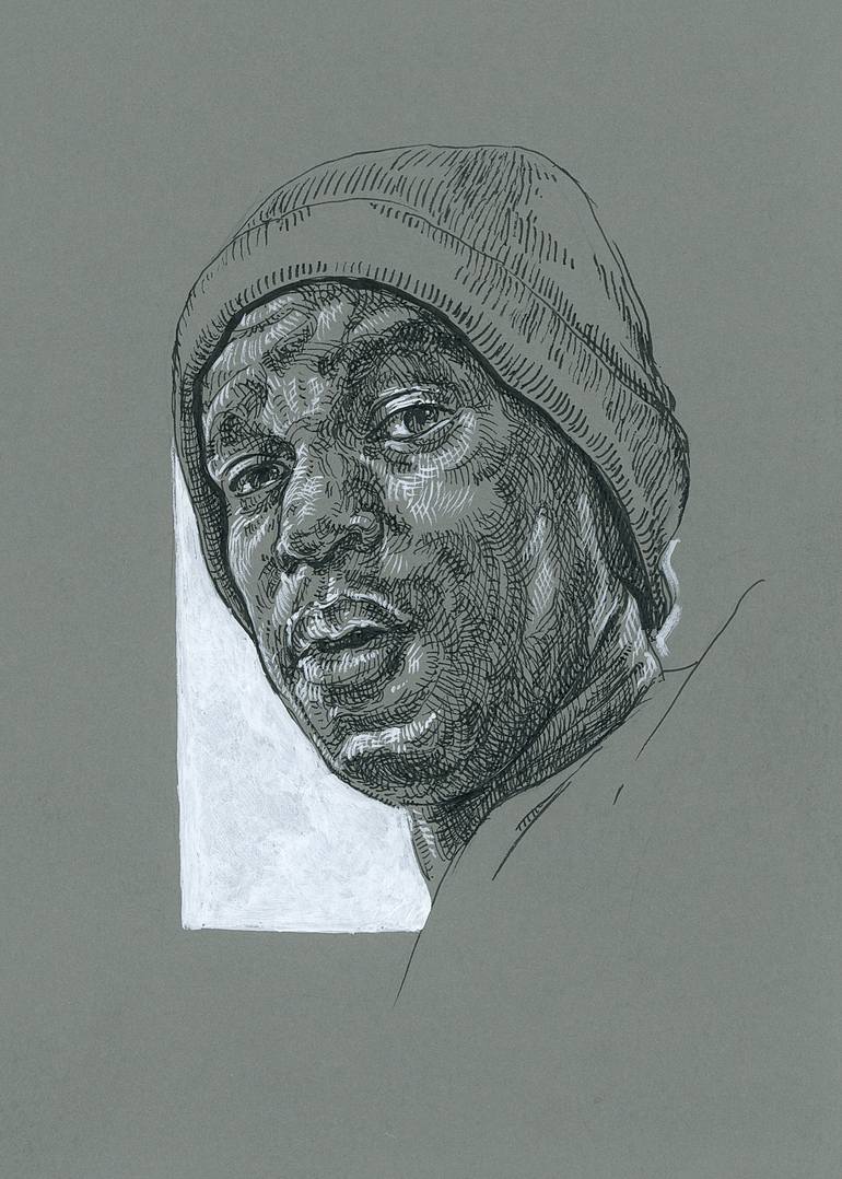 Black man portrait. Ink drawing Drawing by Katarzyna Gagol | Saatchi Art