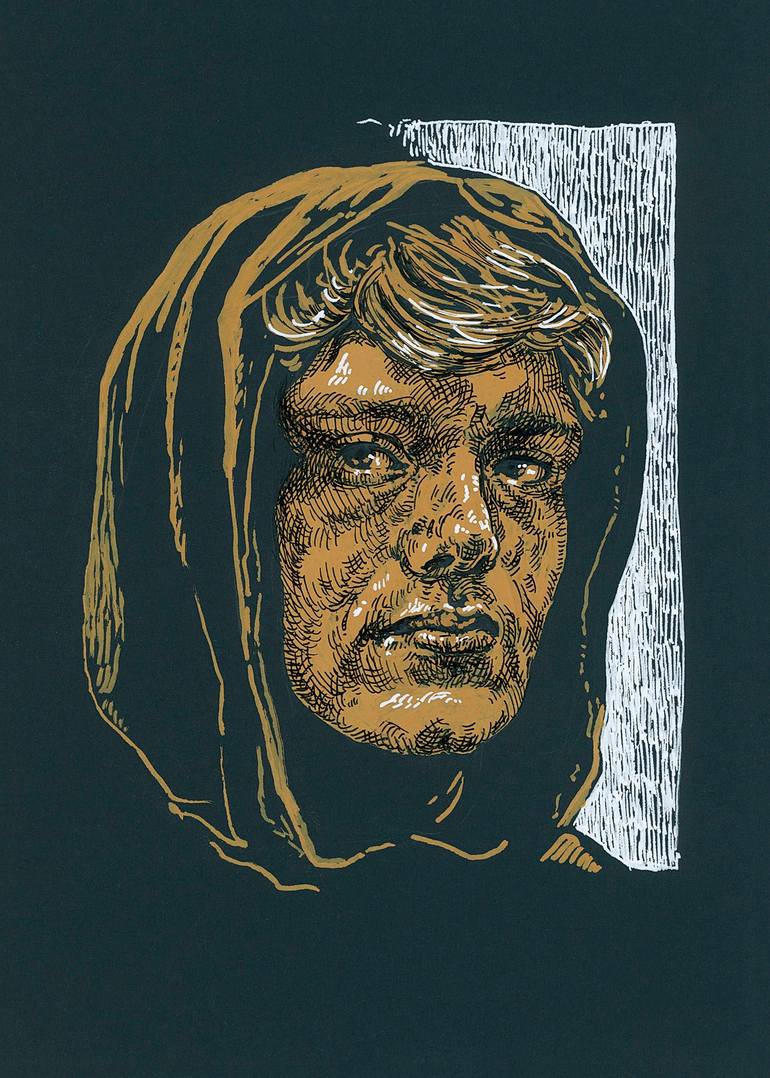 Black and gold. Man portrait Drawing by Katarzyna Gagol | Saatchi Art