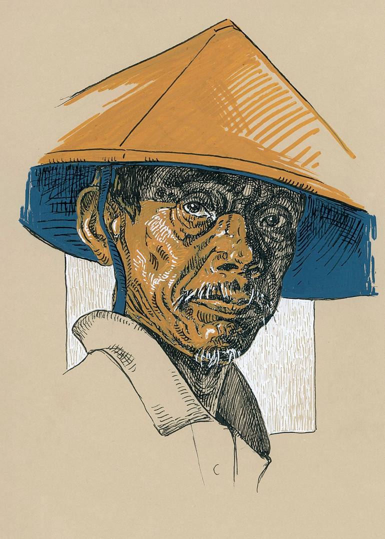 Old man portrait. Acrylic drawing Drawing by Katarzyna Gagol | Saatchi Art