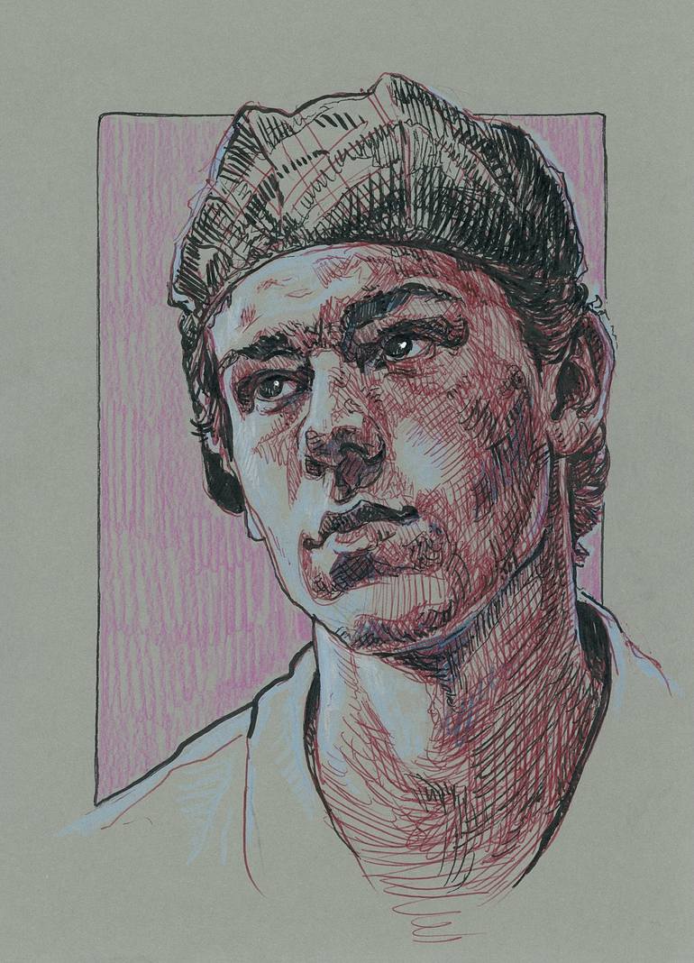 Black and pink. Man portrait Drawing by Katarzyna Gagol | Saatchi Art