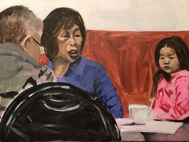 Grandparents and Grandaughter at Dimsum Painting by Bruce Johnson ...