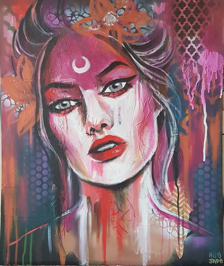 Art & Collectibles Painting Original A4 Mixed Media Painting Lunar ...
