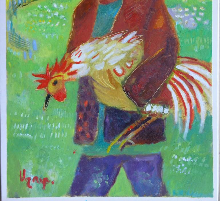 A Man Holding a Rooster Painting by Ashot Harutyunyan | Saatchi Art ...