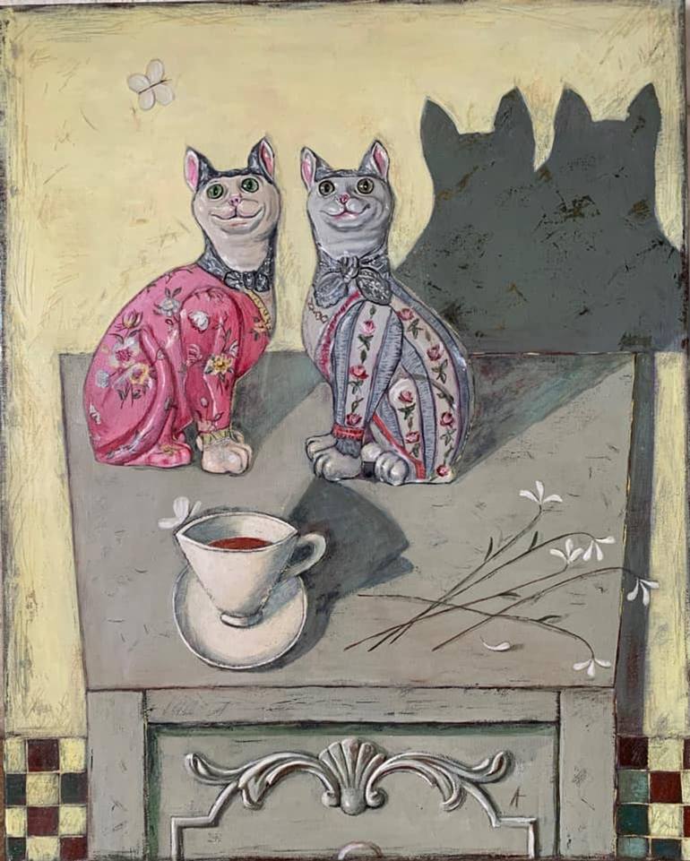Gale cats (figurines) Painting by Larisa Grebentsova | Saatchi Art