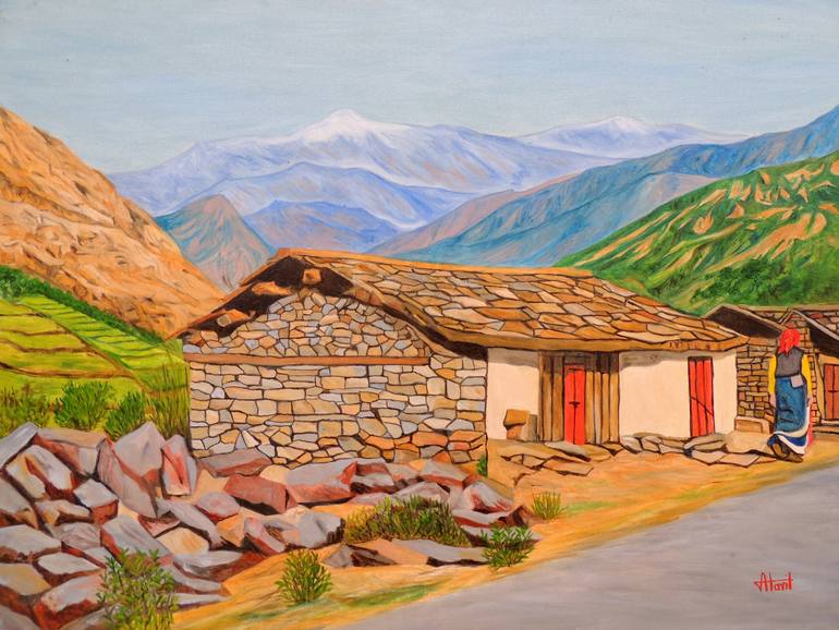 Hut in Mountains Painting by Ajay Harit | Saatchi Art
