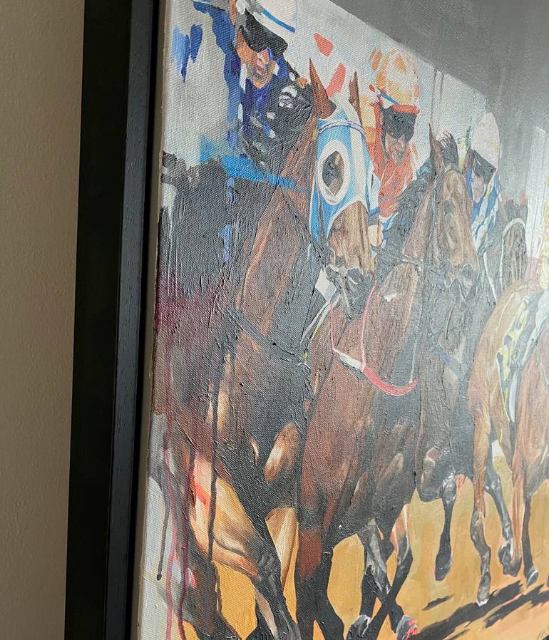 Horse Racing 4th Furlong Painting by Helen Sinfield | Saatchi Art