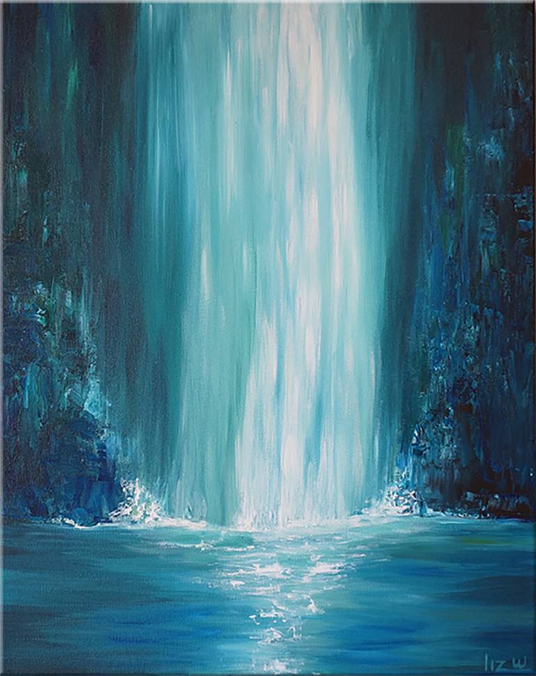 Blue Falls, Liz W Fine Art Painting by Liz Whaley | Saatchi Art