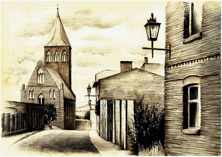 THE GOTHIC STREET IN A POLISH CITY HELMNO Drawing by Lukasz Jan Drygiel ...