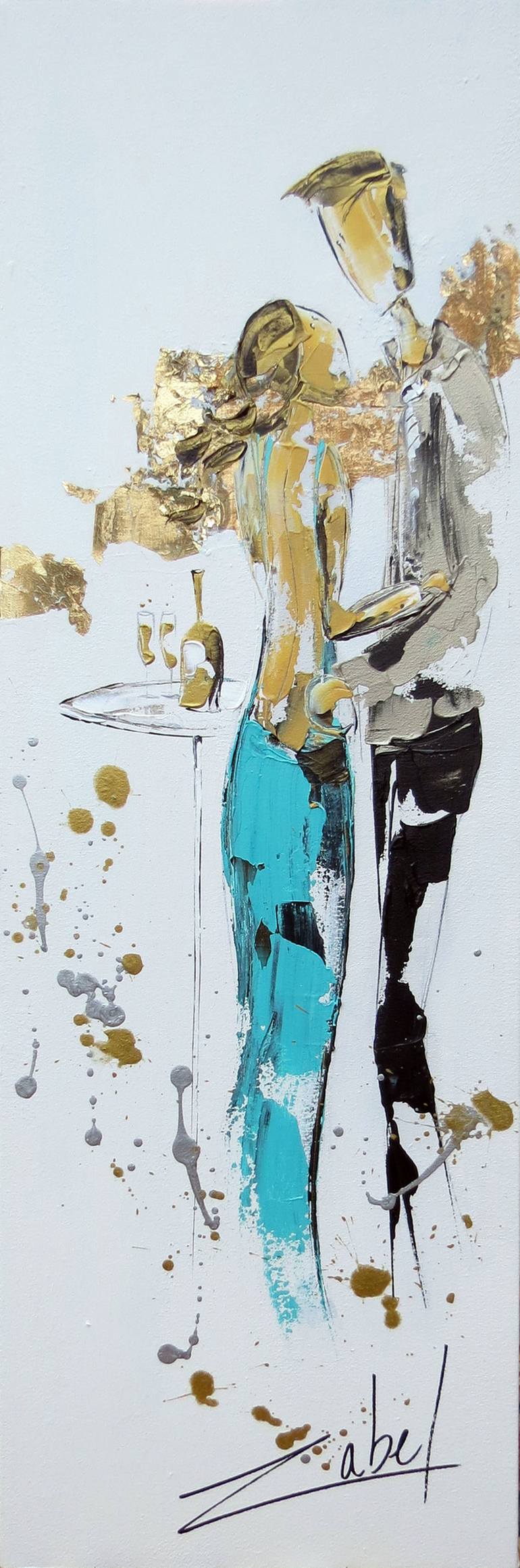 Champagne in Tiffany dress Painting by Zabel Artist | Saatchi Art