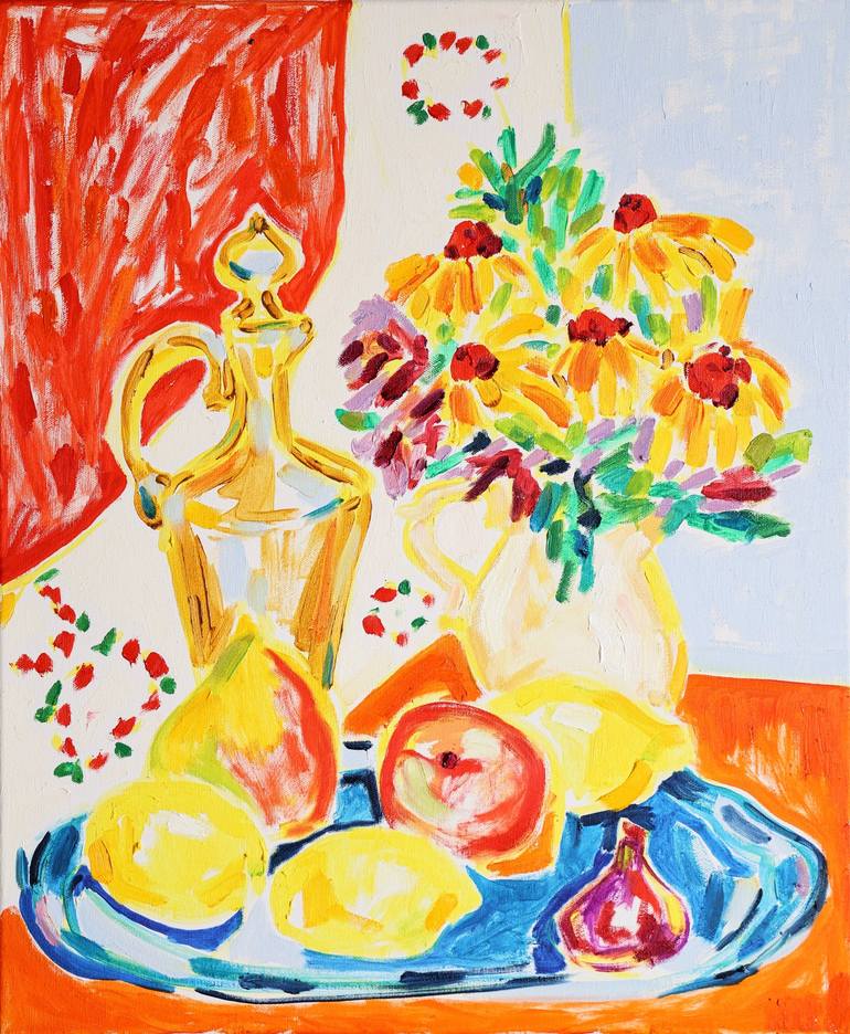 Still Life with Fruit and Flowers Painting by Tamara Jare | Saatchi Art ...