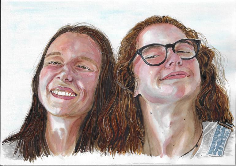 Two lovely sisters Painting by Lia Ferreira | Saatchi Art