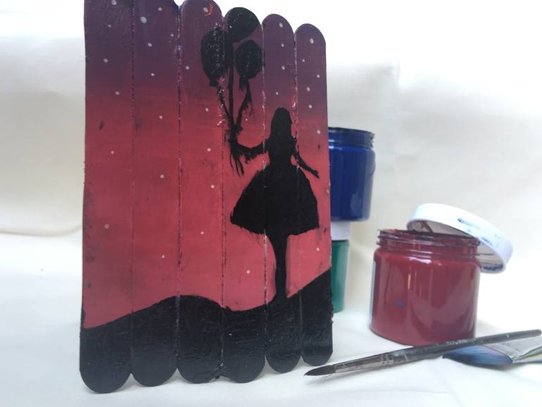 girl silhouette on wooden sticks Painting by azmnoba Art | Saatchi Art