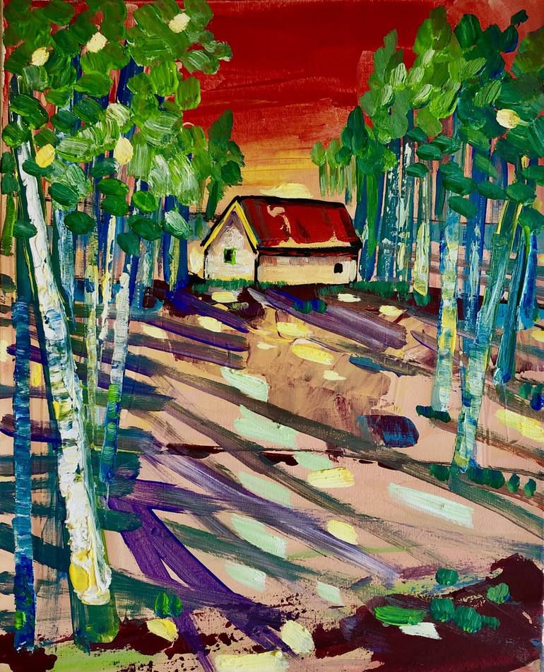 Sunset Forest Painting by Daniel Nie | Saatchi Art