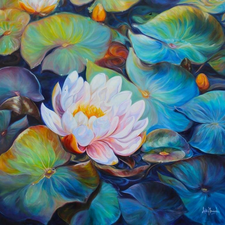 Fortitude- Big waterlily Pond Flower Fainting Painting by Anita ...