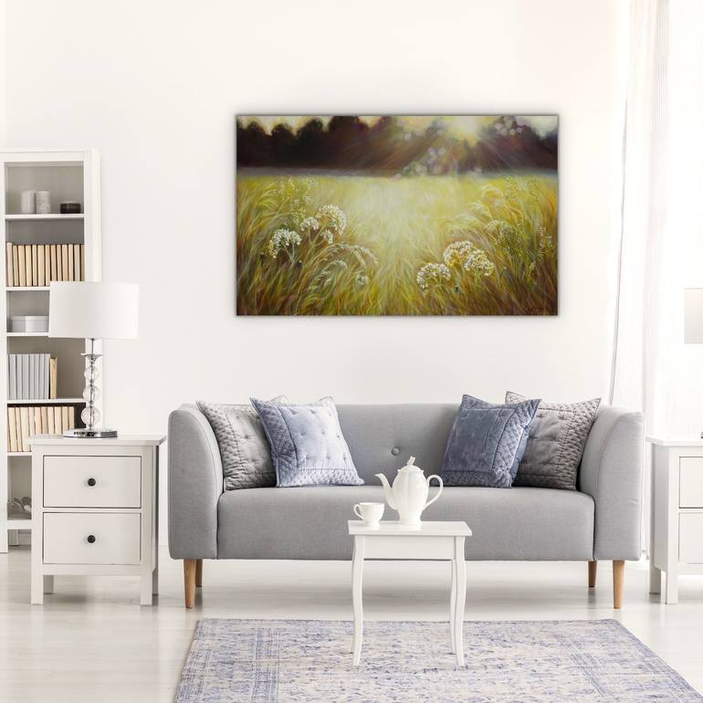 Stillness- Golden Meadow Nature painting Painting by Anita Nowinska ...