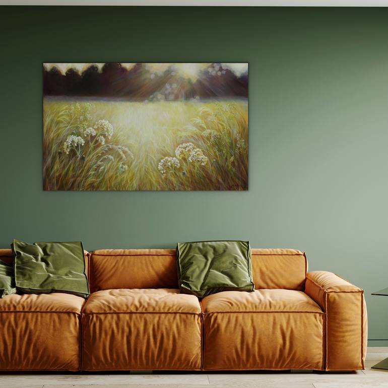 Stillness- Golden Meadow Nature painting Painting by Anita Nowinska ...