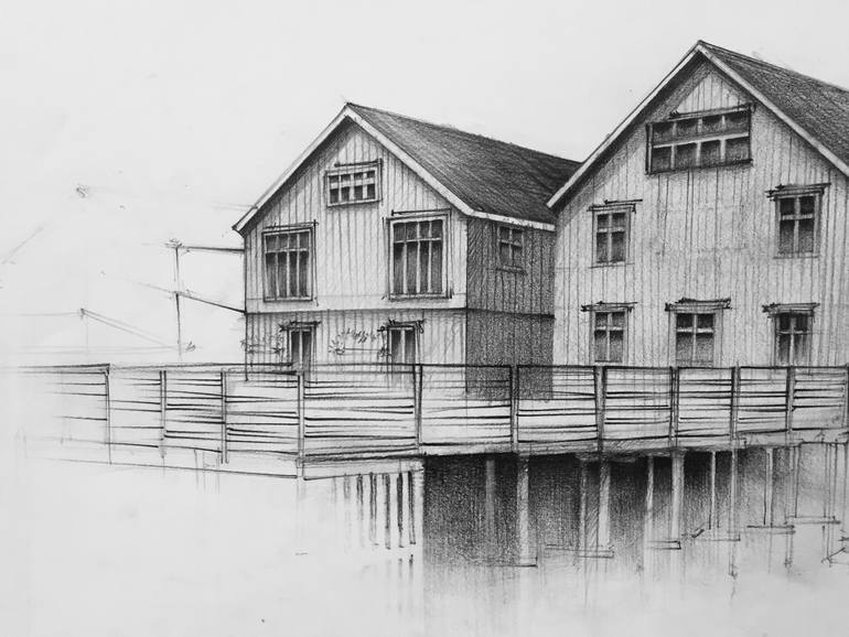 Waterfront Drawing by Michał Jan Respondowski | Saatchi Art