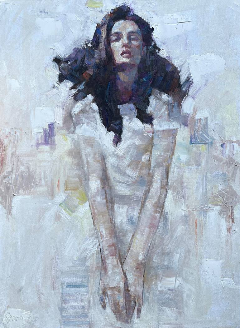 Her Contemplation Painting by Weining Lin | Saatchi Art