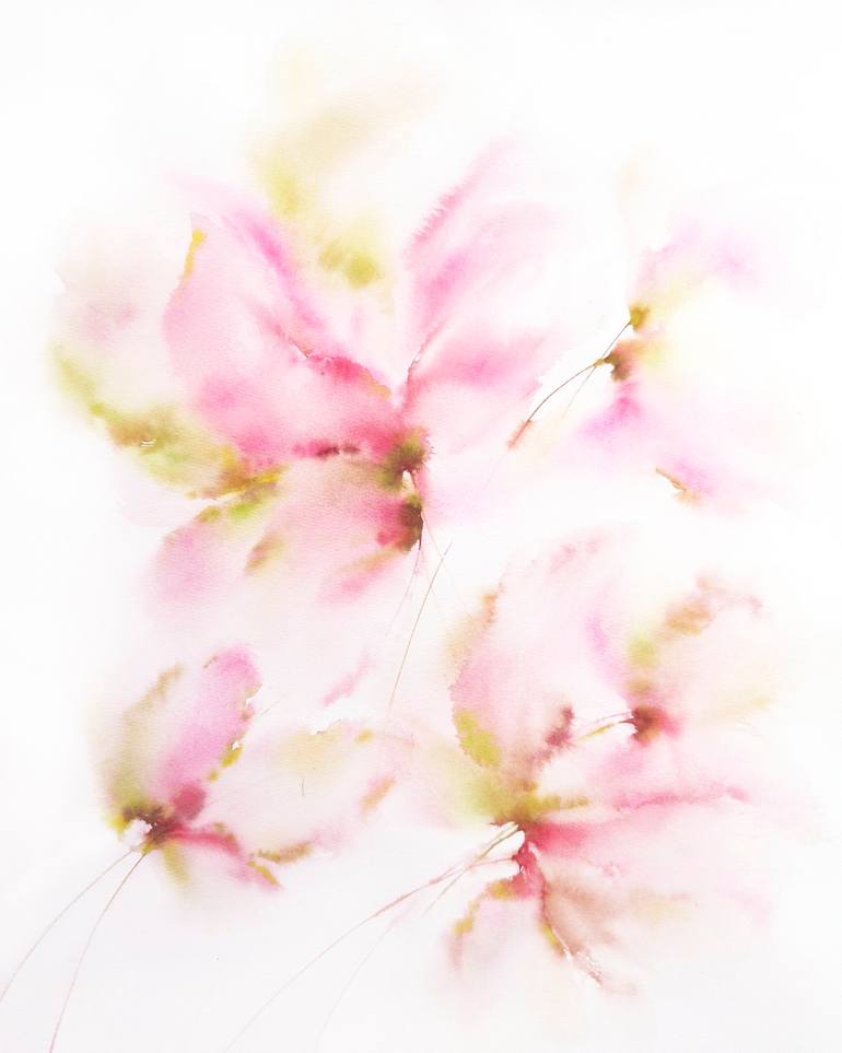 Abstract pink flowers painting Spring spirit Painting by Olga ...